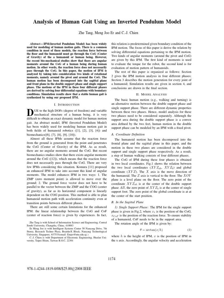 Analysis of Human Gait Using an Inverted Pendulum Model | PDF ...