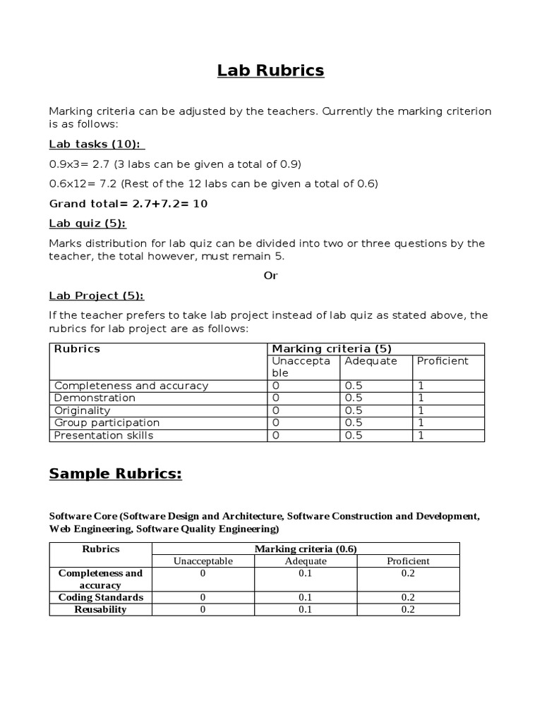 Lab Rubrics | PDF | Rubric (Academic) | Computer Programming