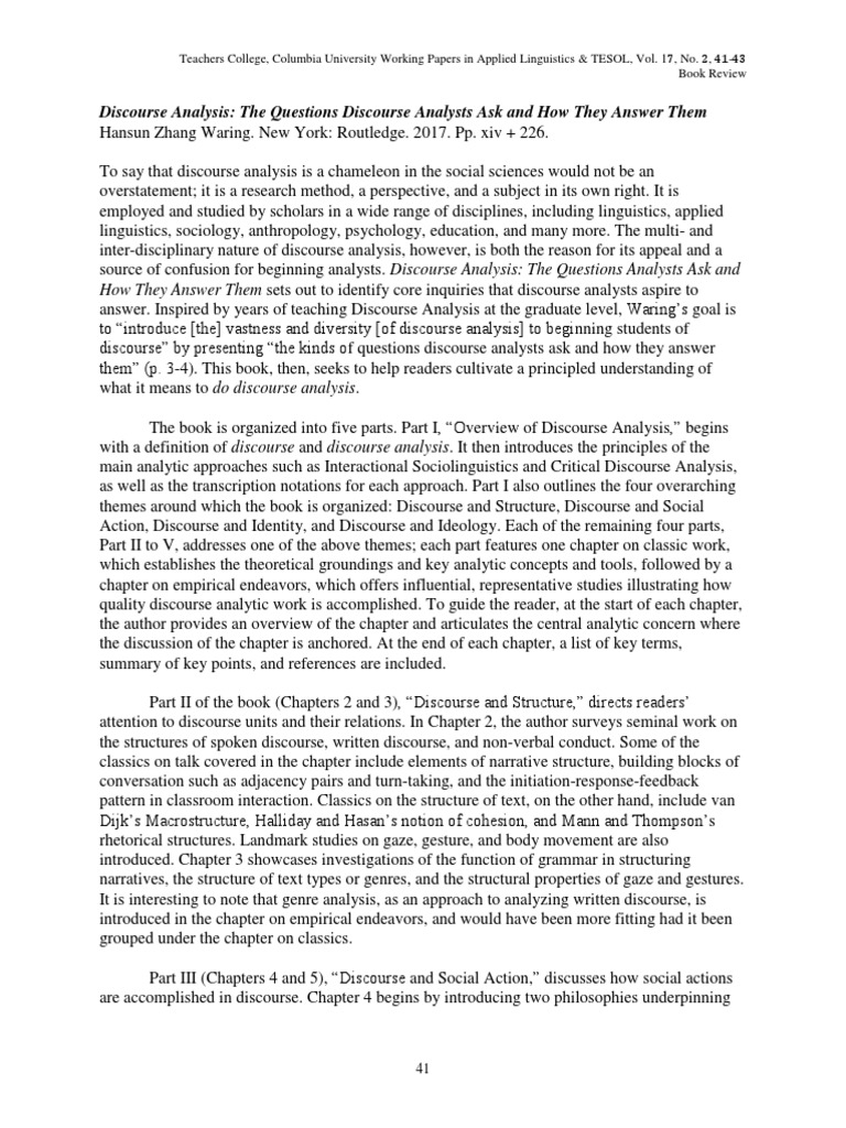 Discourse Analysis: The Questions Discourse Analysts Ask and How They ...