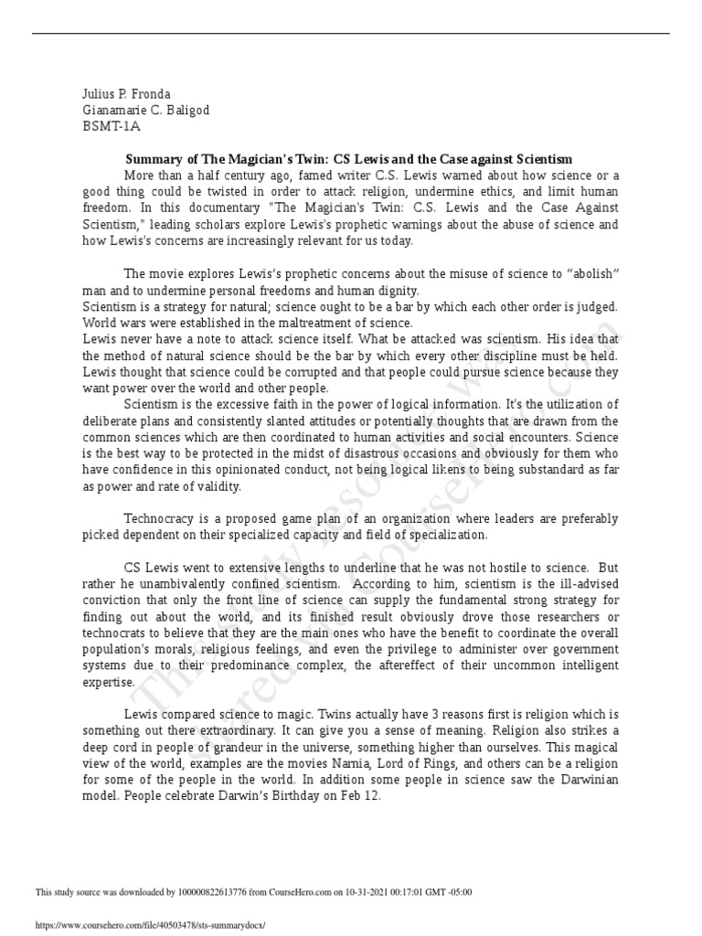 Sts Summary | PDF | Science | Truth