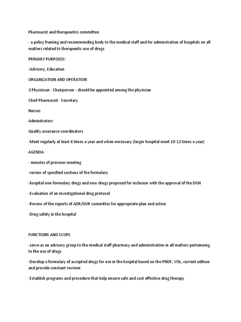 Hospital Pharmacist Committee Guide | PDF | Pharmacy | Medical Prescription