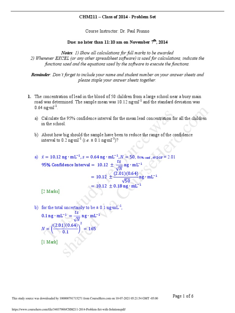 CHM211 2014 Problem Set With Solutions PDF | Download Free PDF ...