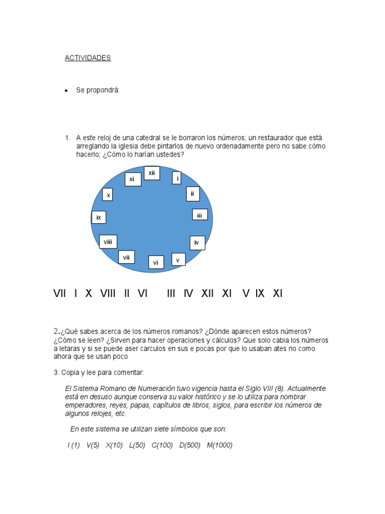 Actividades Numeros Romanos | PDF