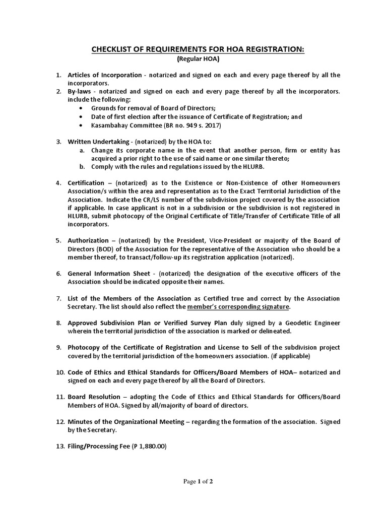 Checklist For Regular Hoa Registration | Download Free PDF | Notary ...
