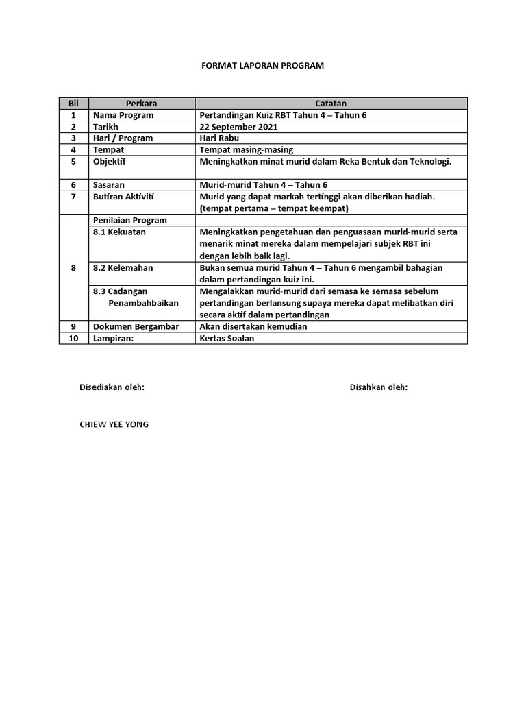 Format Laporan Program (Dalaman) 2 | PDF