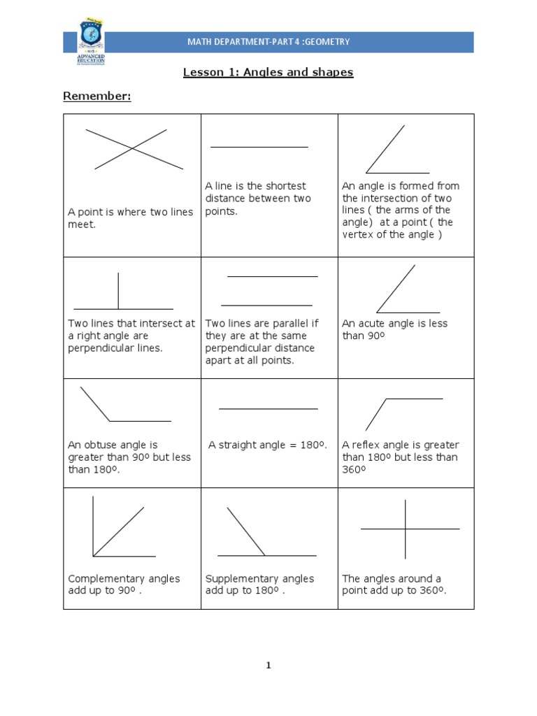 Geometry Lesson 1 Angles | PDF | Angle | Euclidean Geometry