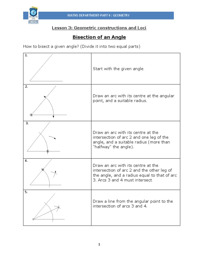 Bisection of An Angle: Lesson 3: Geometric Constructions and Loci | PDF ...