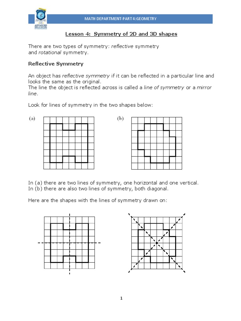 Geometry Lesson 4 Symmetry of 2D and 3D Shapes | PDF | Shape | Geometry
