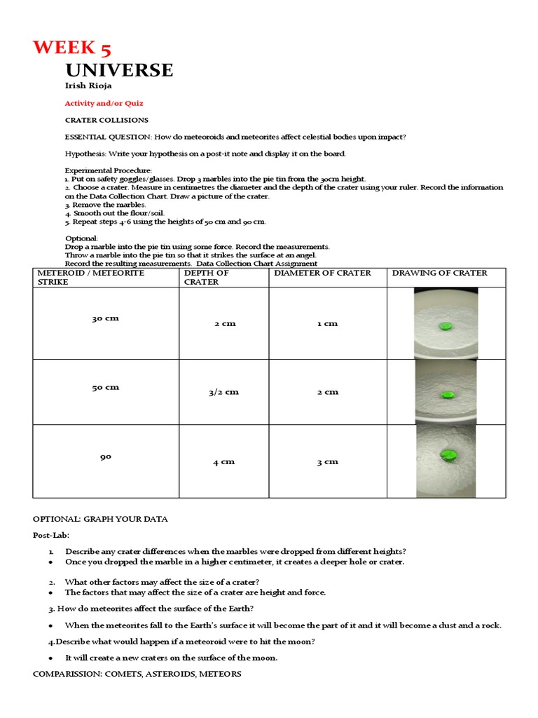 Week 5 Universe Lab Activity 1 | PDF | Meteoroid | Comet