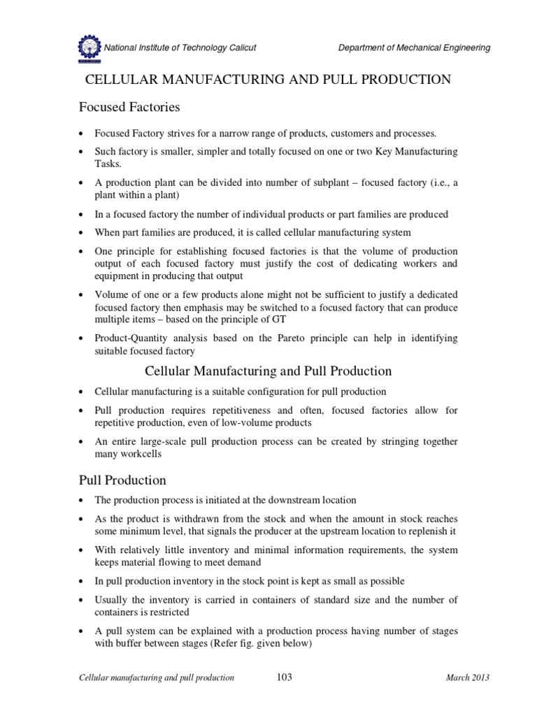 Cellular Manufacturing and Pull Production Systems | PDF | Inventory ...