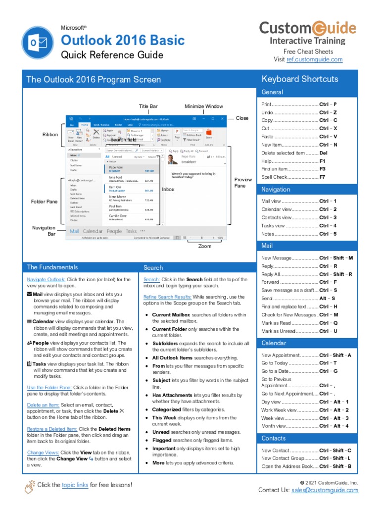 Outlook 2016 Basic Quick Reference | PDF | Microsoft Outlook | Computing
