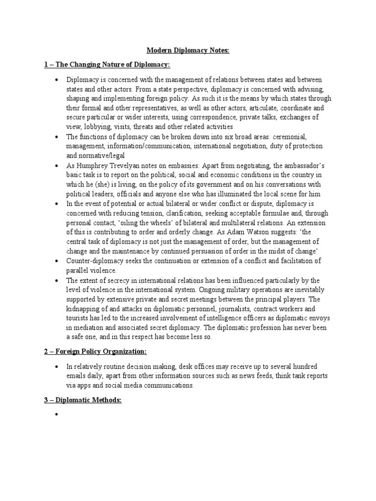 Modern Diplomacy Notes: 1 - The Changing Nature of Diplomacy | PDF ...