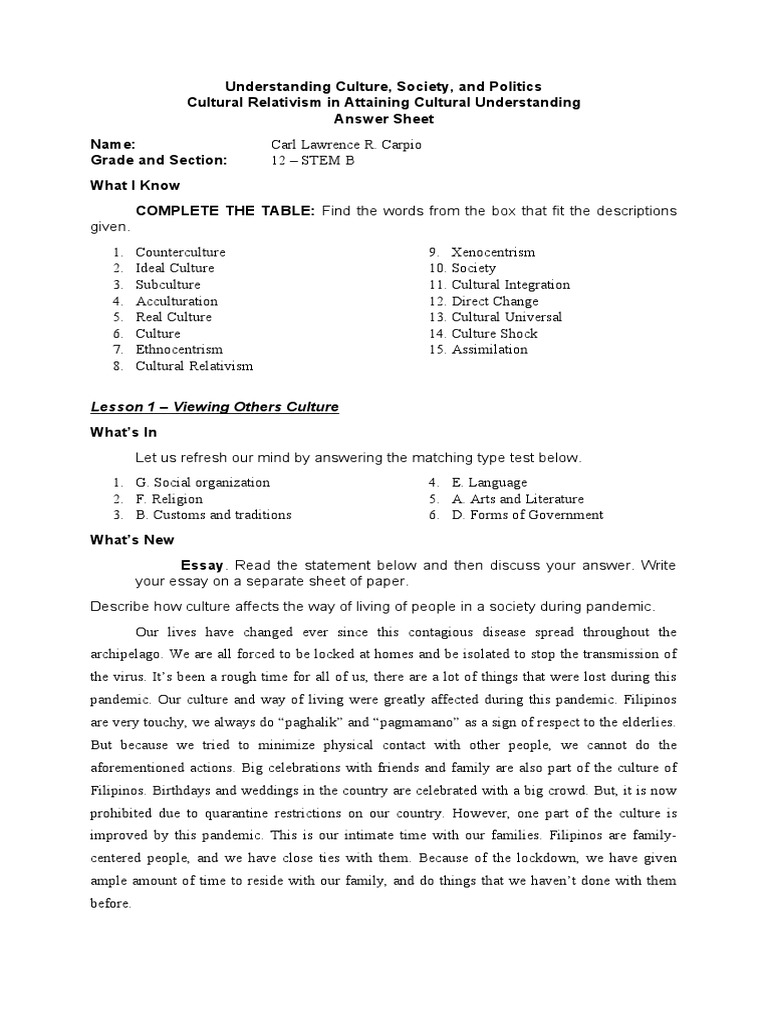 Lesson 1 - Viewing Others Culture | PDF | Catholic Church | Relativism