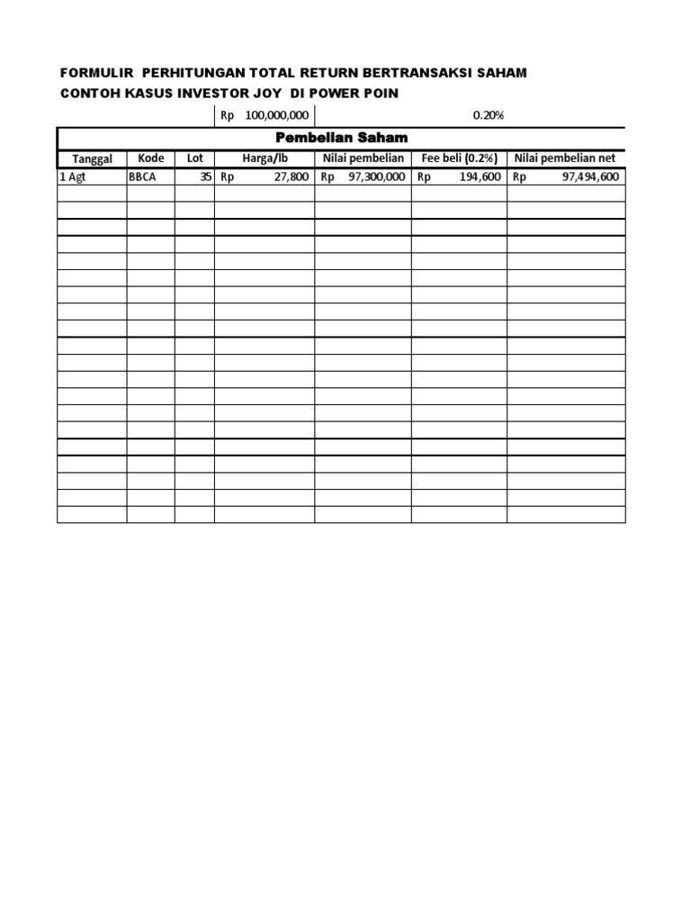 Contoh Format Perhitungan Return Bertransaksi Saham | PDF