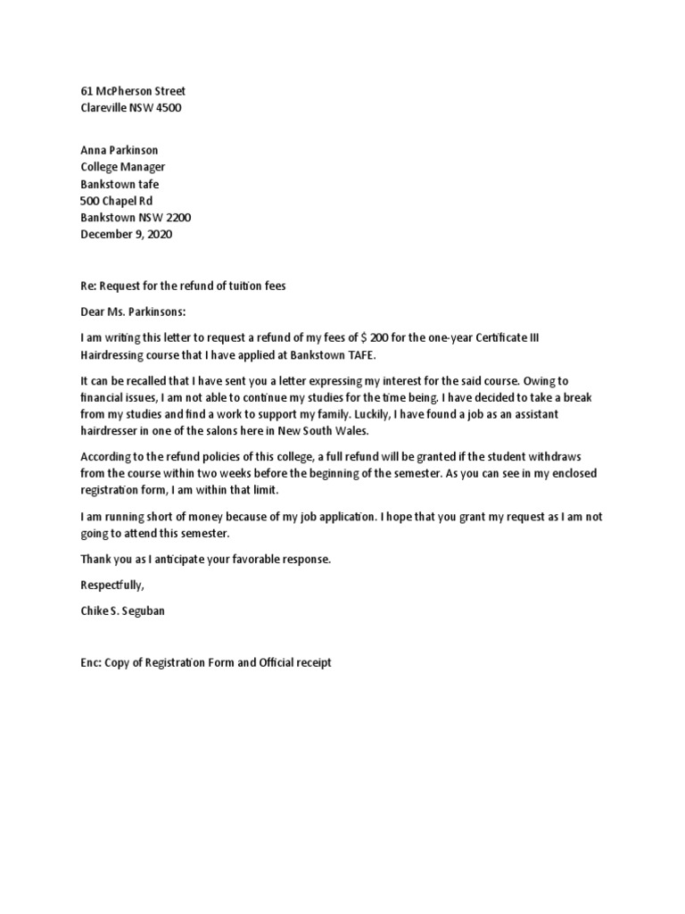 Letter of Request For Fees | PDF