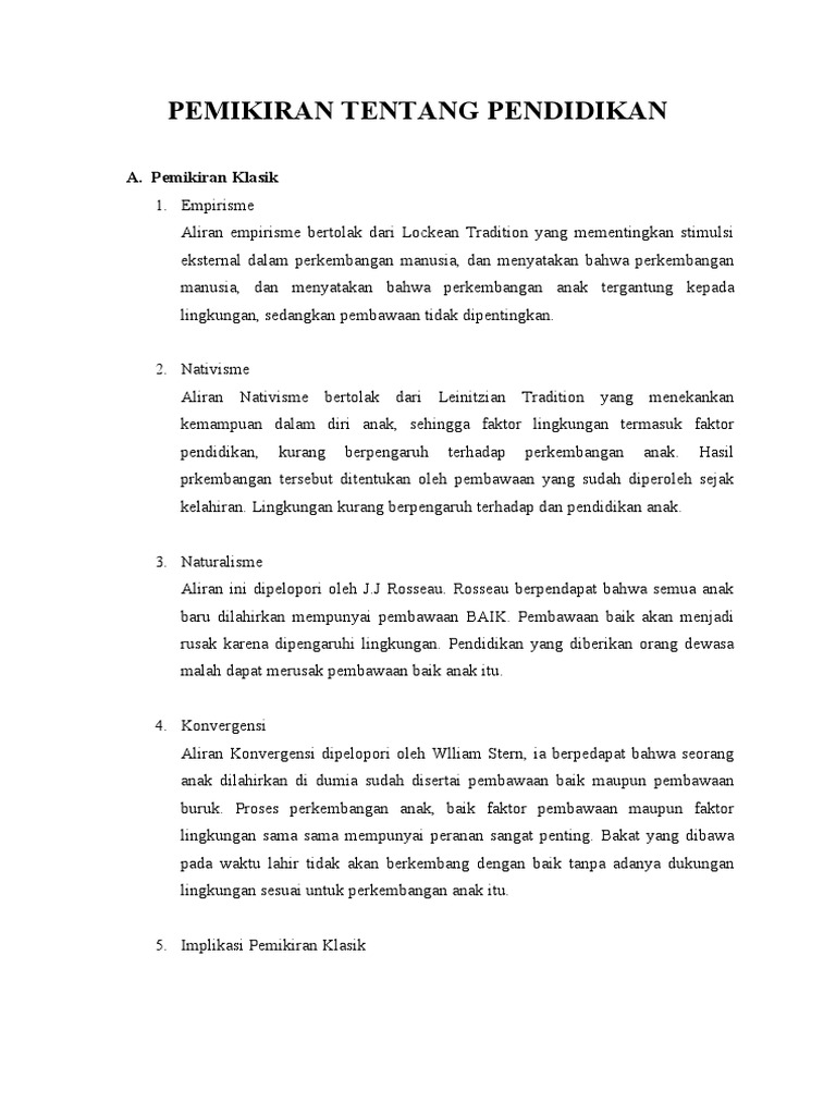 Pemikiran Tentang Pendidikan | PDF