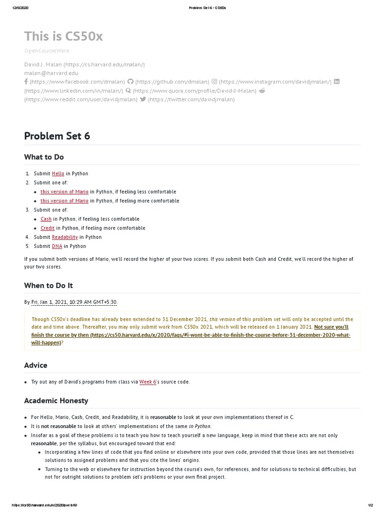 Problem Set 6 - CS50x | PDF | Software Development | Computer Programming