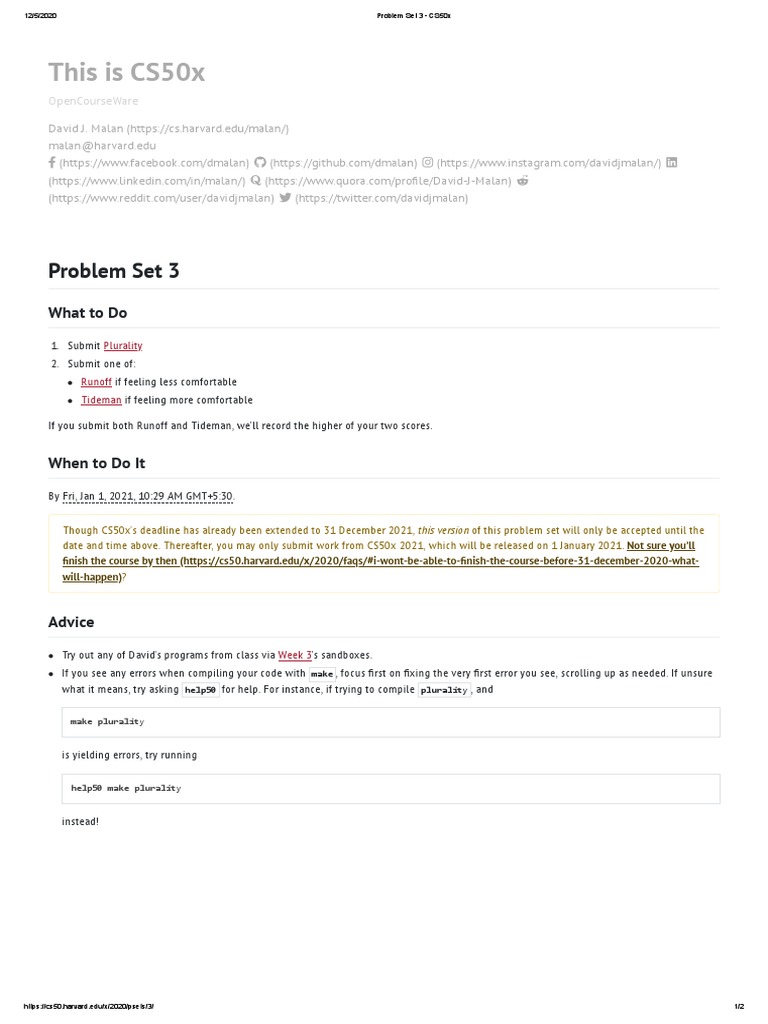 Problem Set 3 - CS50x | PDF