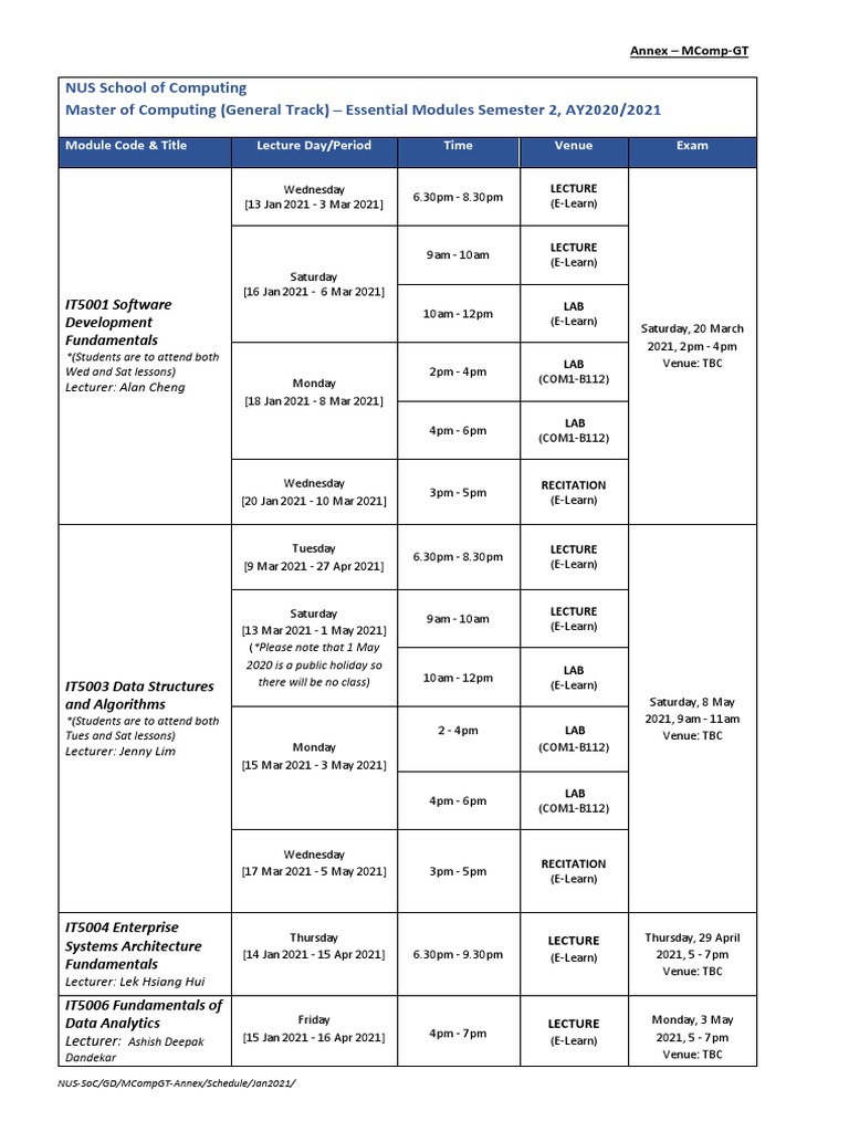 NUS School of Computing Master of Computing (General Track) - Essential ...
