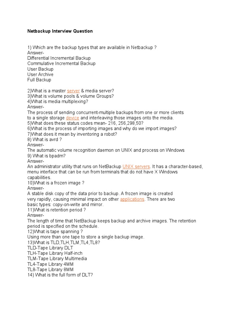 Netbackup Interview Question: Server | Download Free PDF | Backup | Computer Data Storage