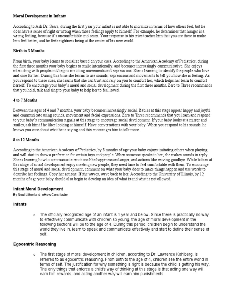 Infant Moral Development Stages | PDF | Infants | Attachment Theory