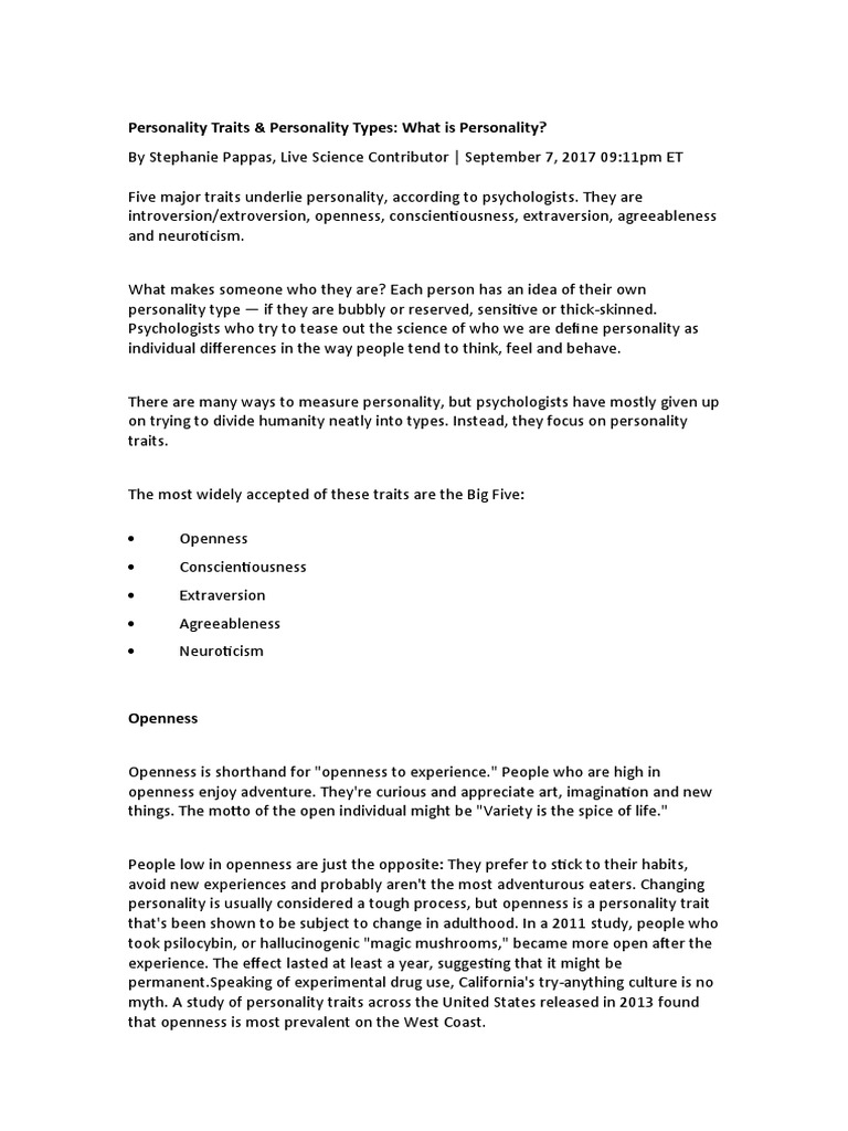 Personality Traits | PDF | Extraversion And Introversion | Social ...
