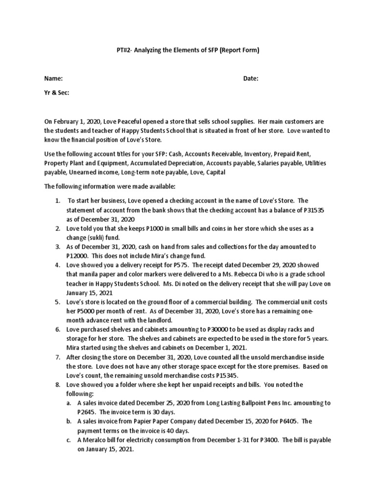 PT#2-Analyzing The Elements of SFP (Report Form) | PDF | Receipt ...