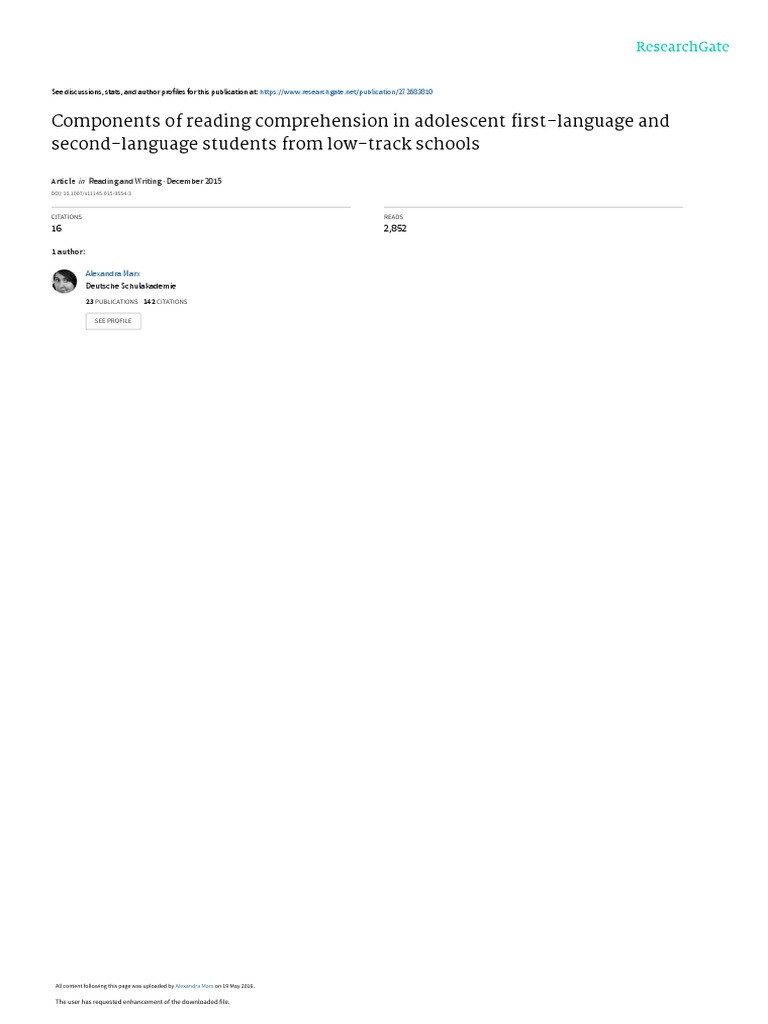 Components of Reading Comprehension in Adolescent First-Language and Second-Language Students ...