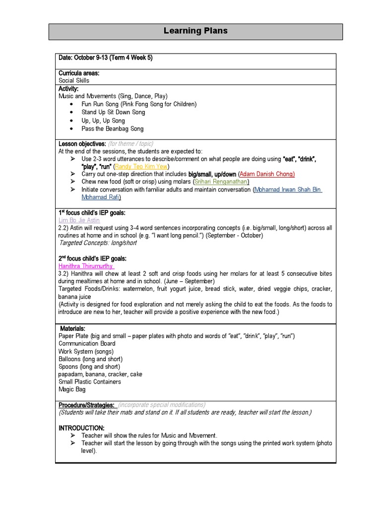 Learning Plans: (For Theme / Topic) | PDF | Individualized Education ...
