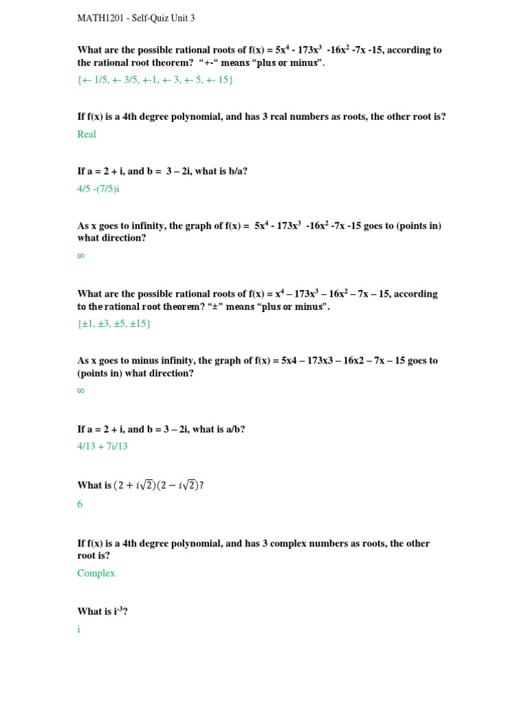 MATH 1201 - Self-Quiz Unit 3 | PDF
