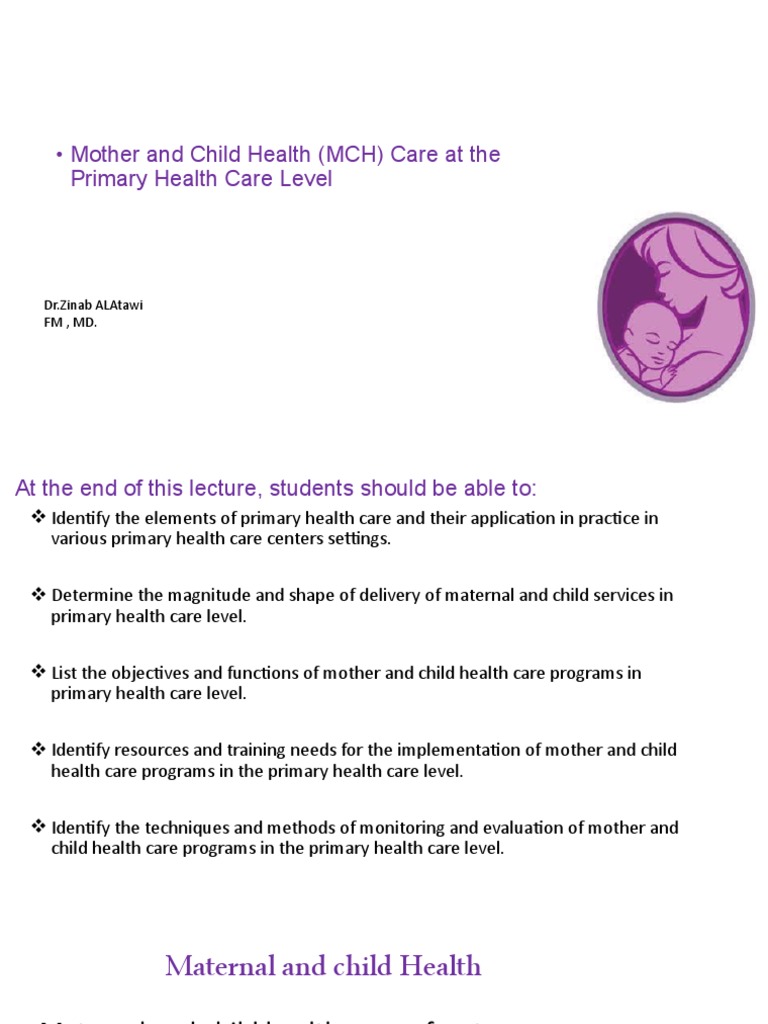 Mother and Child Health (MCH) Care at The Primary Health Care Level ...