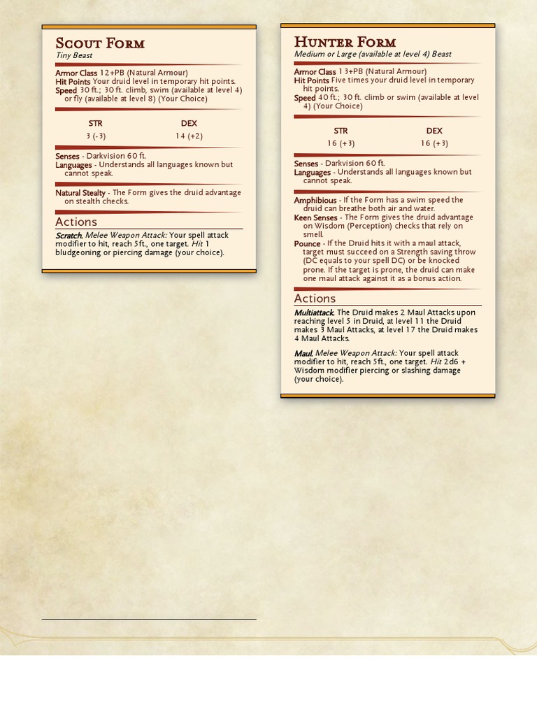 Druid Beast Form | PDF