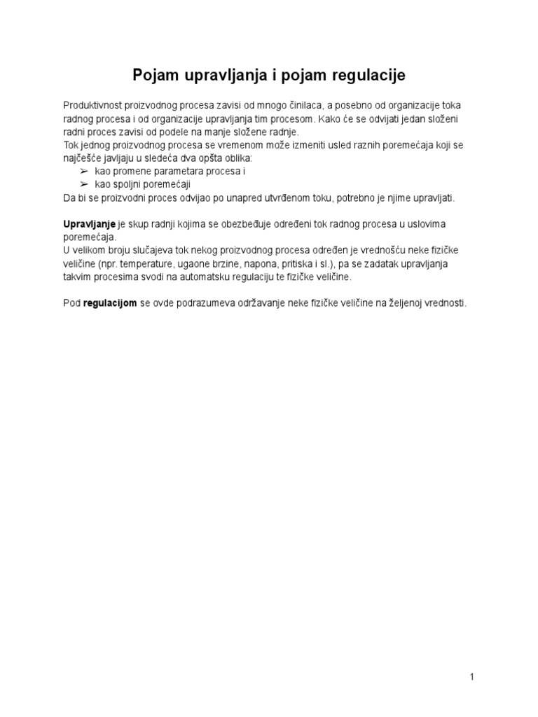 03 Pojam Upravljanja I Pojam Regulacije | PDF