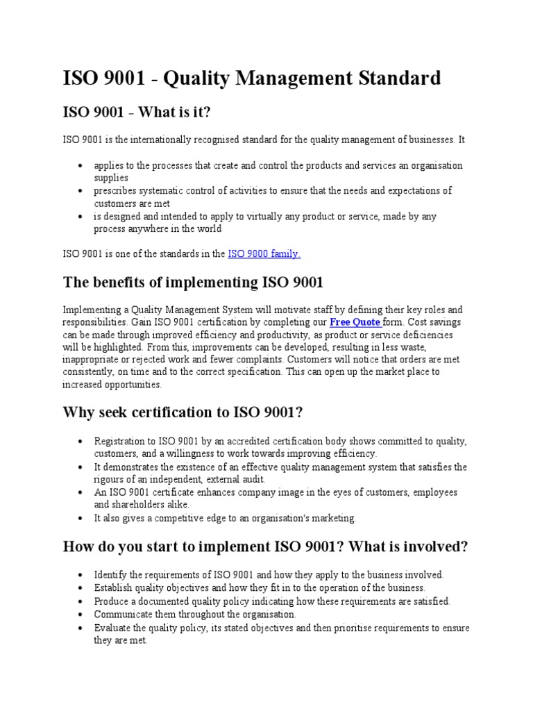 ISO 9001: Quality Management Overview | PDF | Iso 9000 | Audit