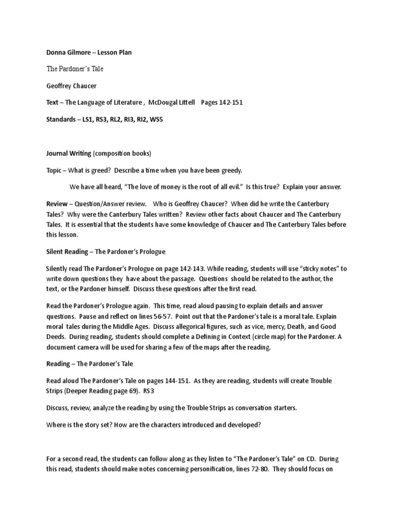 The Pardoners Tale | PDF | The Canterbury Tales | Geoffrey Chaucer