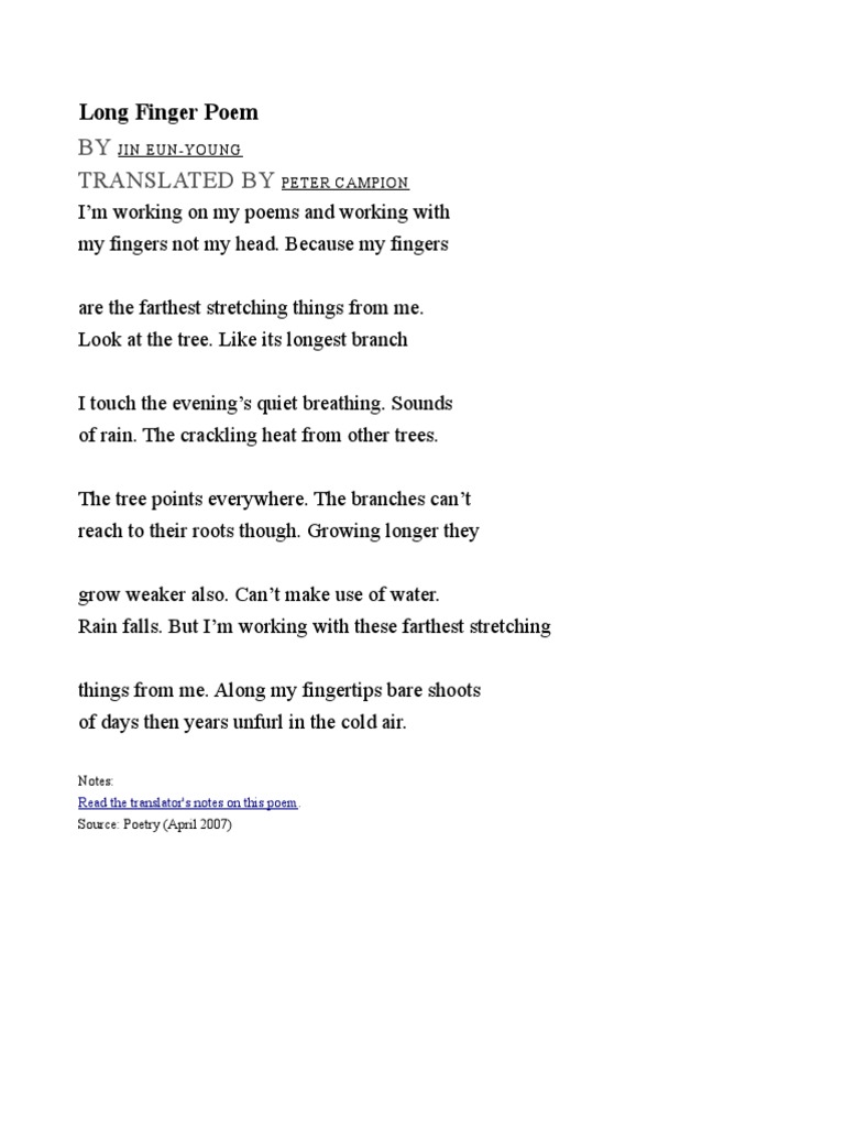 Long Finger Poem by Jin Eun-Young | PDF