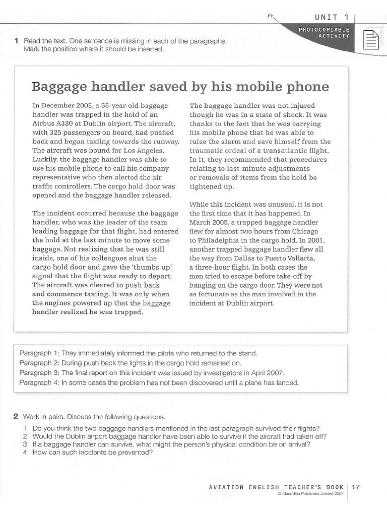 Baggage Handler Saved by His Mobile Phone | PDF