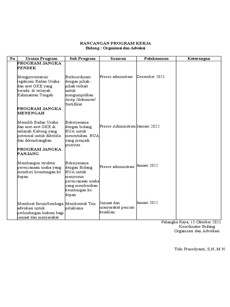 Rancangan Program Kerja | PDF | Bisnis