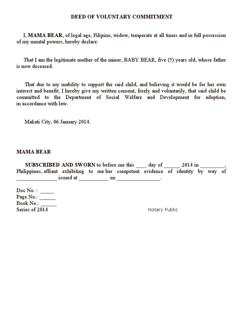 Deed of Voluntary Commitment | PDF