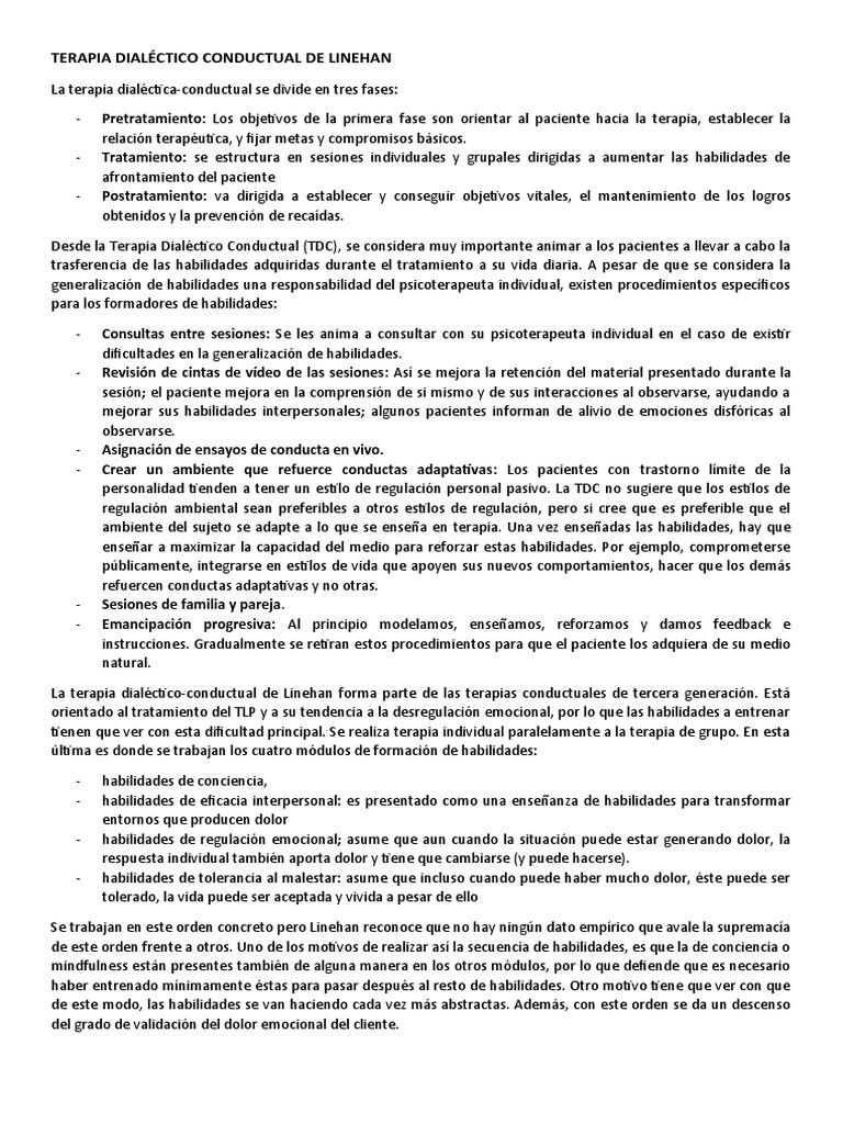 Terapia Dialectica Conductual de Linehan | PDF | Terapia dialéctica ...