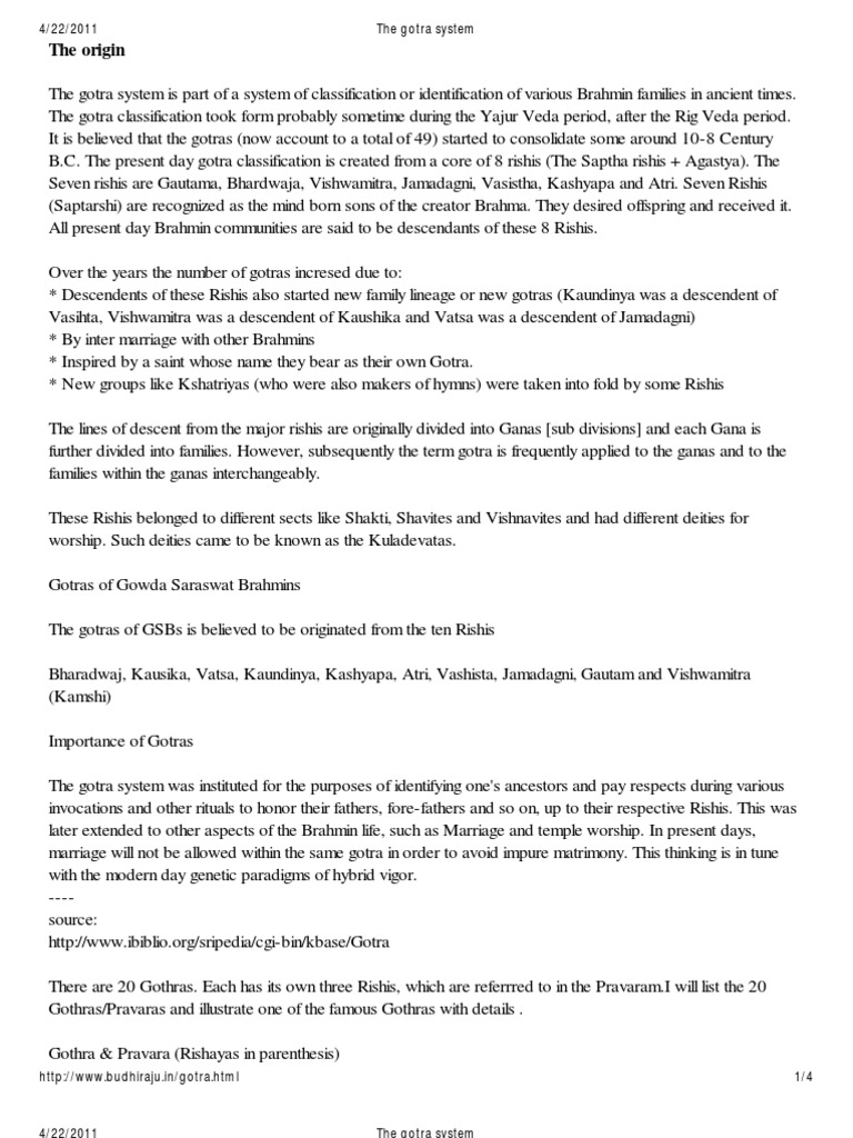 The Origins and Significance of the Gotra System Among Brahmins in ...