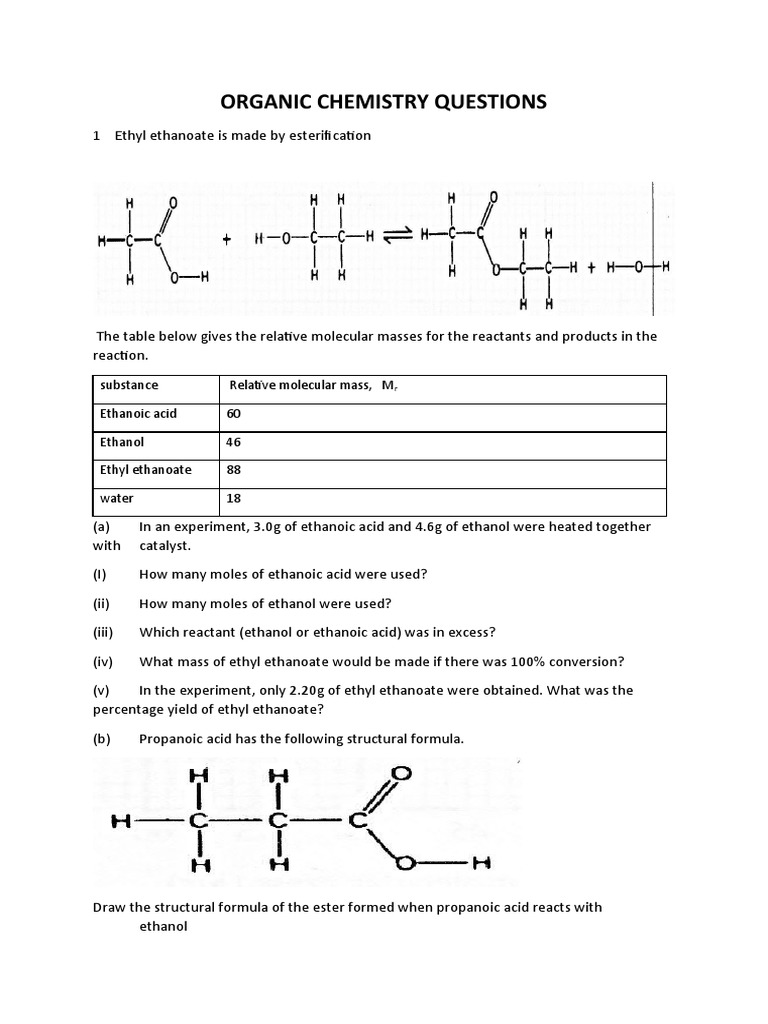 Organic Chemistry Questions | PDF | Ethanol | Alkene