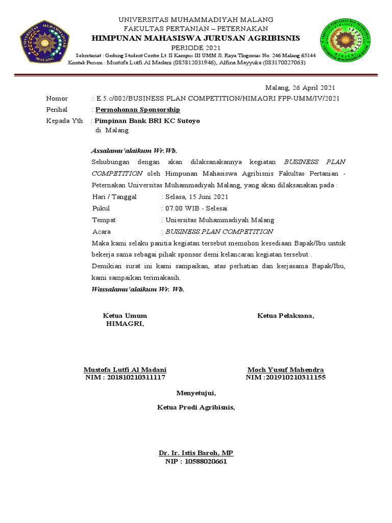 Surat Permohonan Donatur | PDF