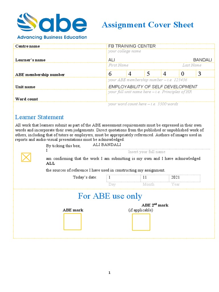 Assignment Cover Sheet: For ABE Use Only | PDF | Interview | Job Interview