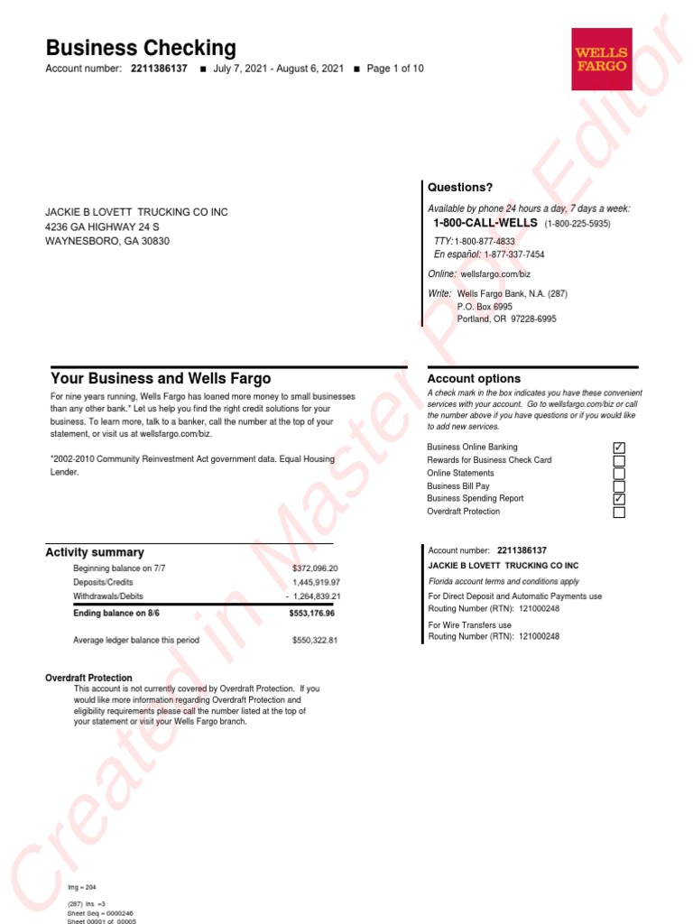 Jackie B Wells Fargo Statement August | PDF | Overdraft | Deposit Account