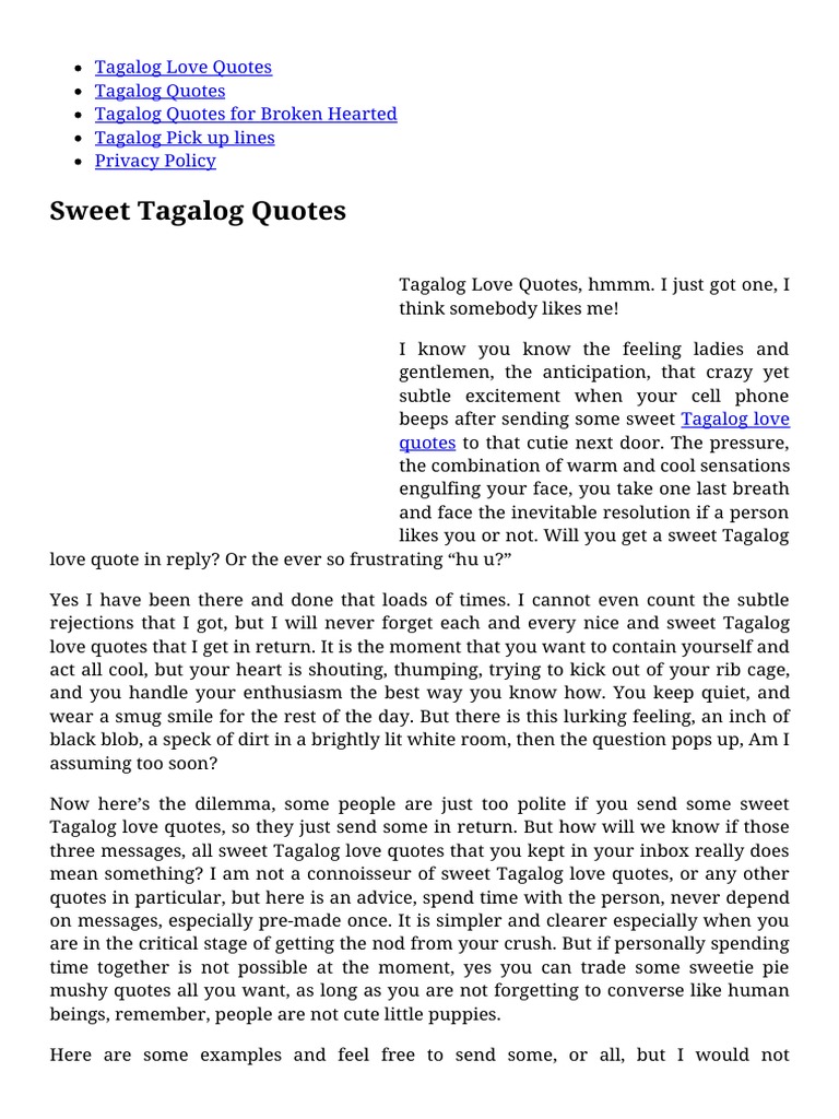 Sweet Tagalog Quotes | PDF | Languages | Language Arts & Discipline