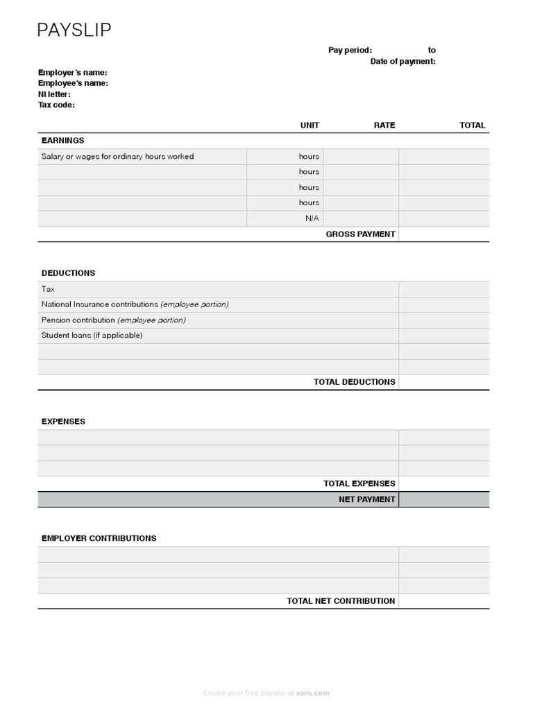 Xero Payslip Template Uk | PDF