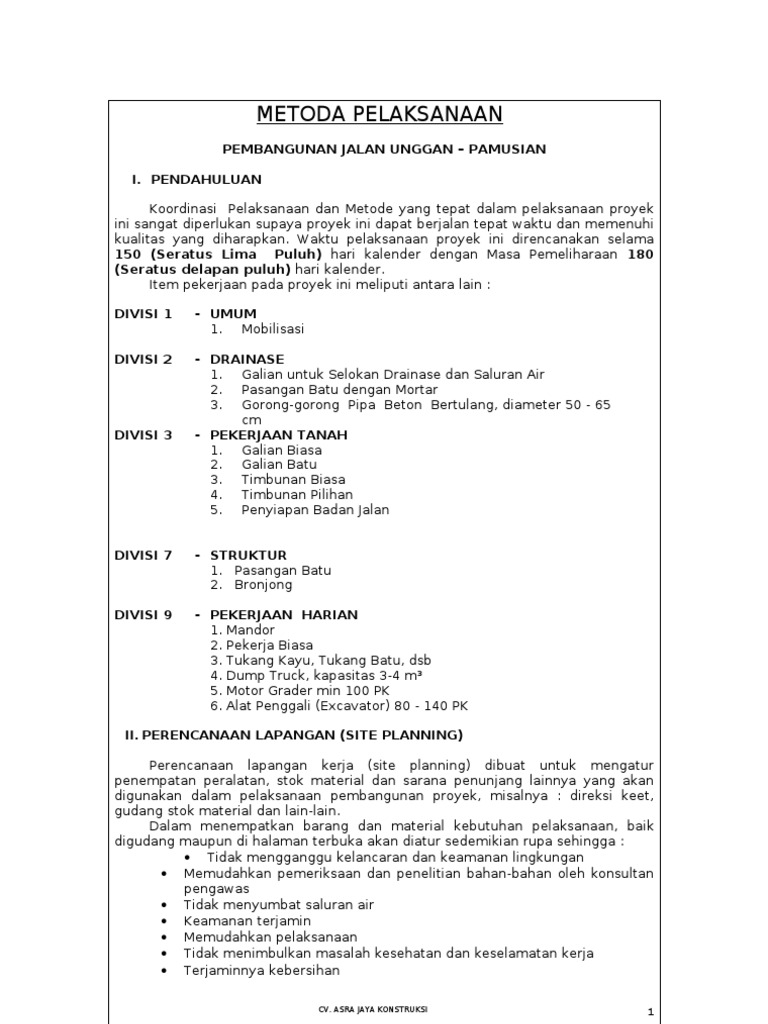 Metoda Pelaksanaan Jalan SJJ | PDF