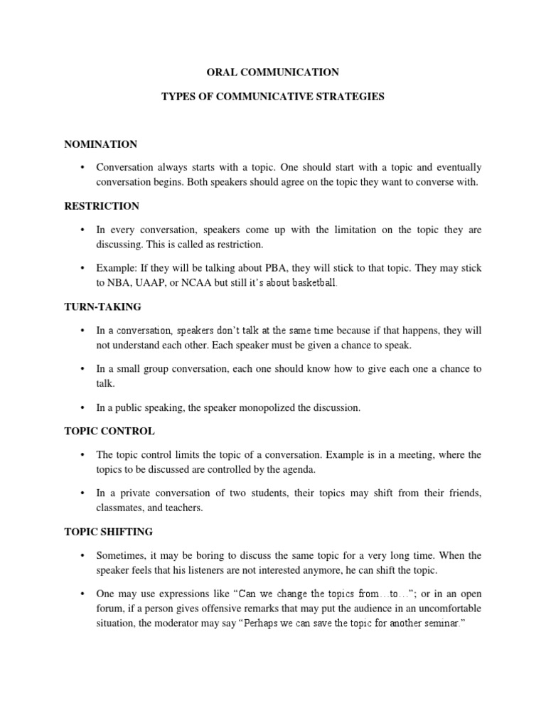 Oral Communication Types of Communicative Strategies | PDF ...