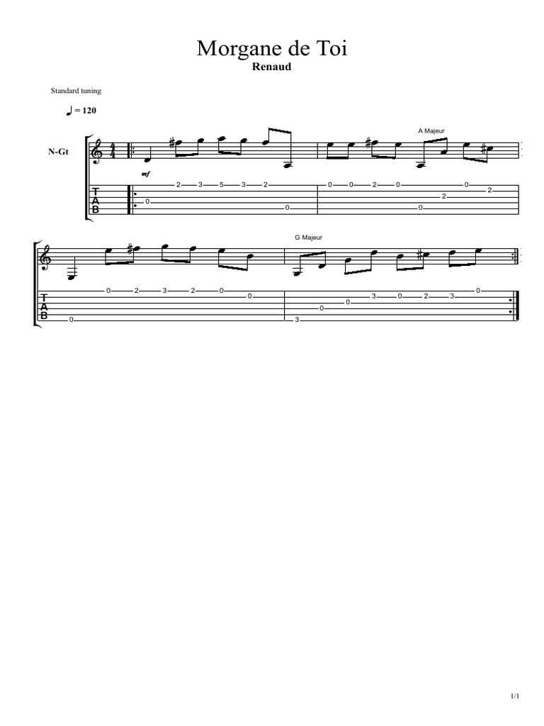 Accords et tablature de "Morgane de Toi" | PDF
